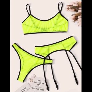 Intimates & Sleepwear | Yellowgreen Neon Garter Lingerie Set | Poshmark